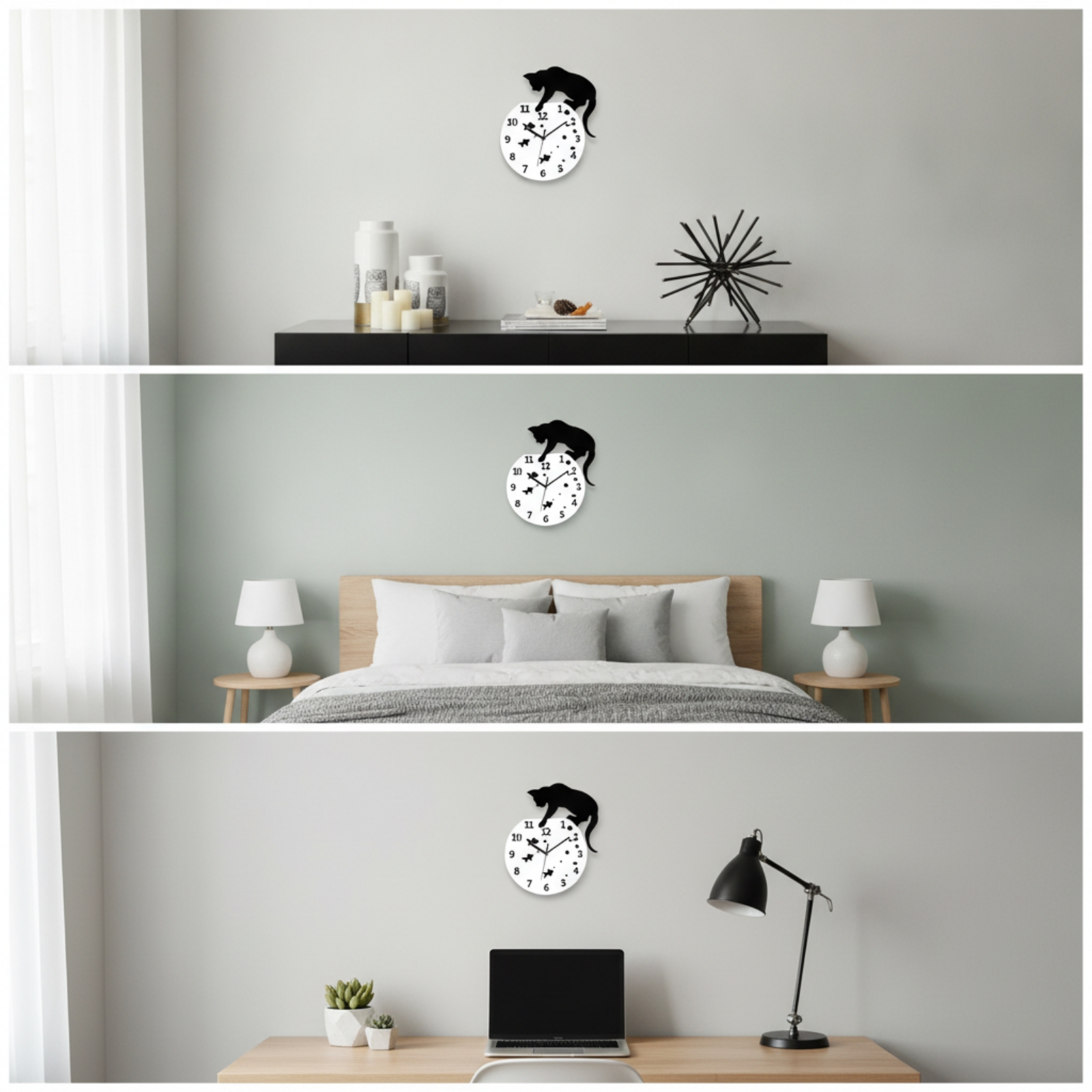 Wall Clock with Cat Silhouette Artistic Cat Silhouette Wall Clock ...